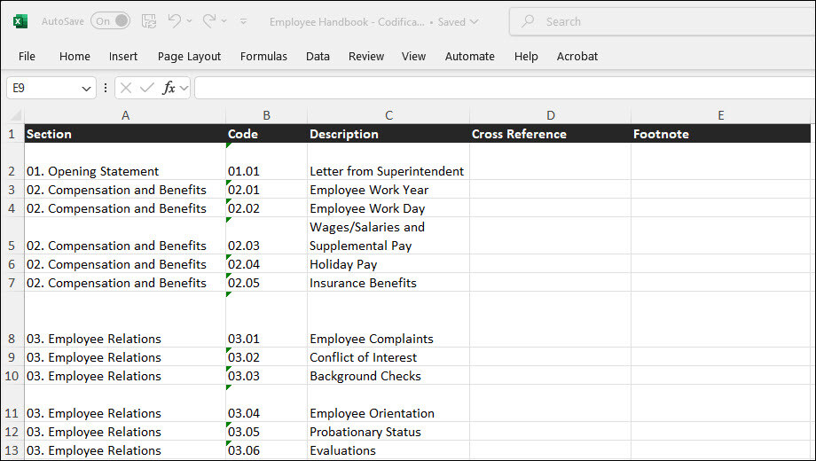 Import/Update Codification using Excel